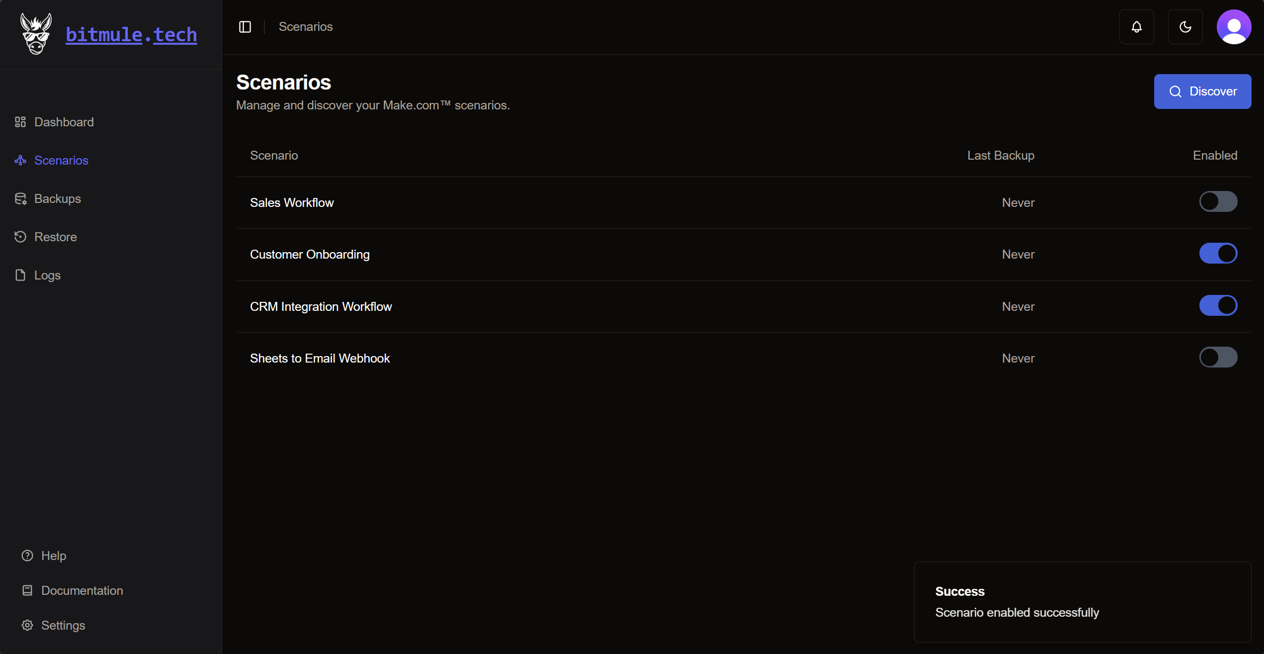 Bitmule - Automated Make.com™ Scenario Backups
